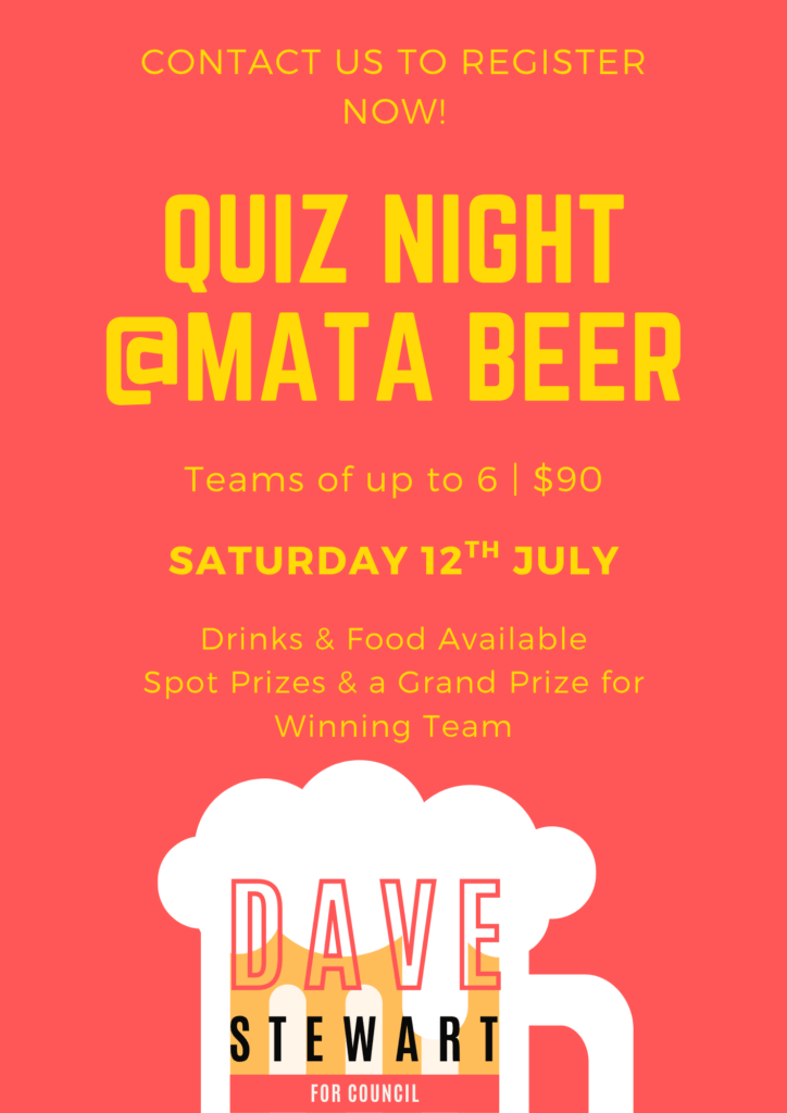 Quiz Night Fundraiser – July 12 – Mata Beer – 6pm – The Ratepayers Union